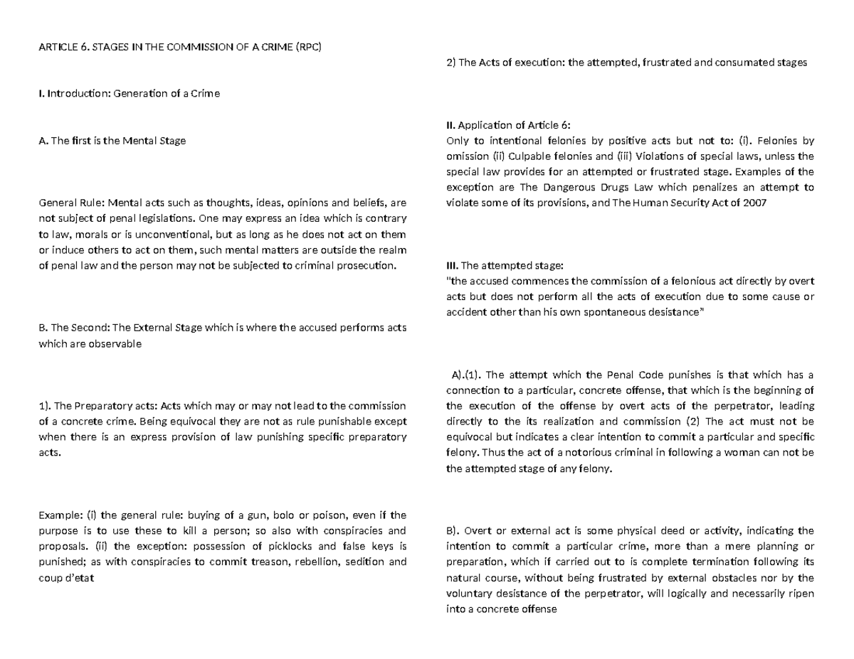 Stages in the Commission of a Crime - ARTICLE 6. STAGES IN THE ...