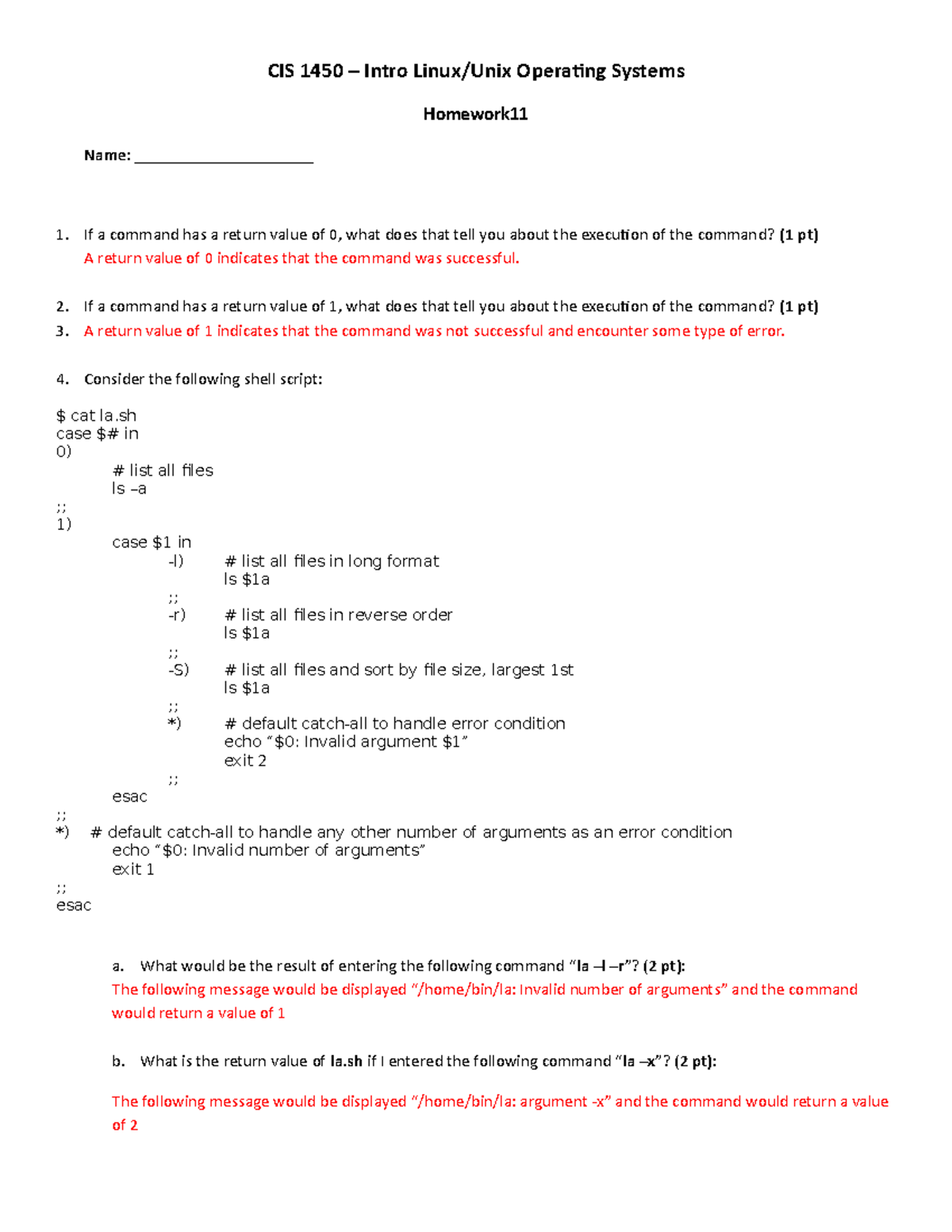 Hw11 - answers - HW 11 - CIS 1450 – Intro Linux/Unix Operating Systems ...