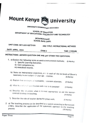Education measurement and evaluation - being MKU Mount Kenya University ...