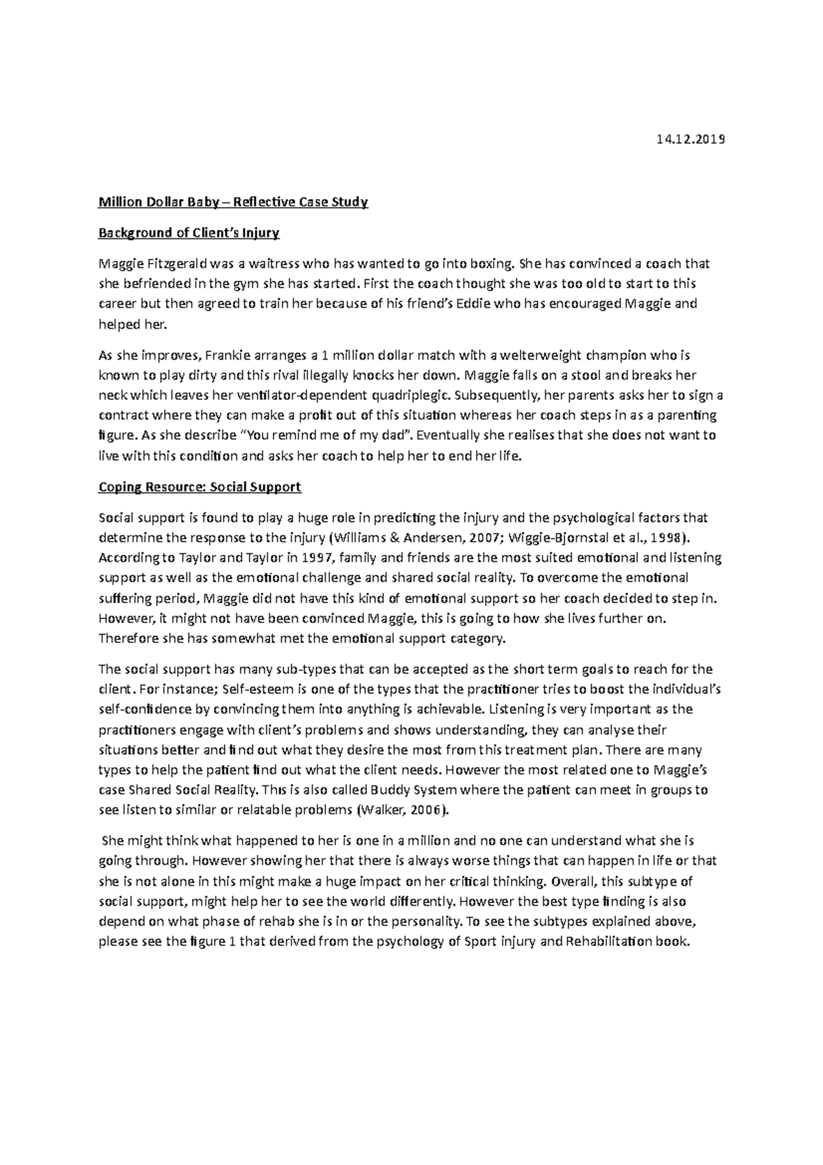 Maggie Workshop reflective Case Study - 14. Million Dollar Baby ...