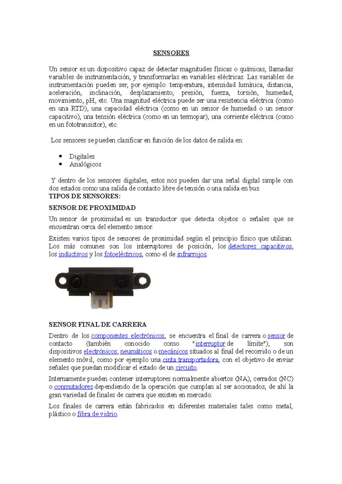 Sensores de mecánica - SENSORES Un sensor es un dispositivo capaz de ...