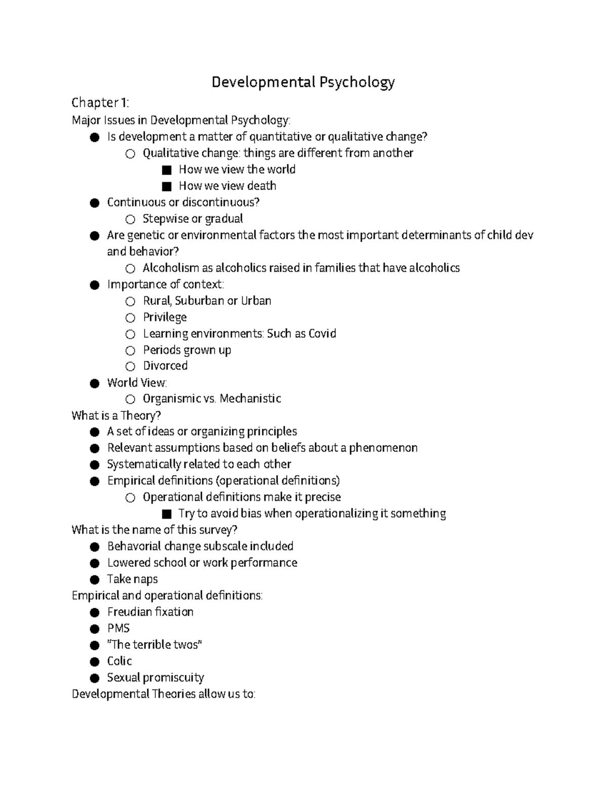 Developmental Psychology Exam 1 - Developmental Psychology Chapter 1 ...