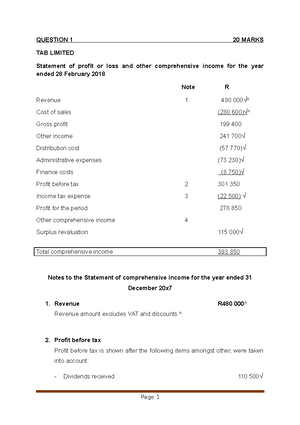 SOCI - notes about statement of comprehensive income - NOTES Financial ...