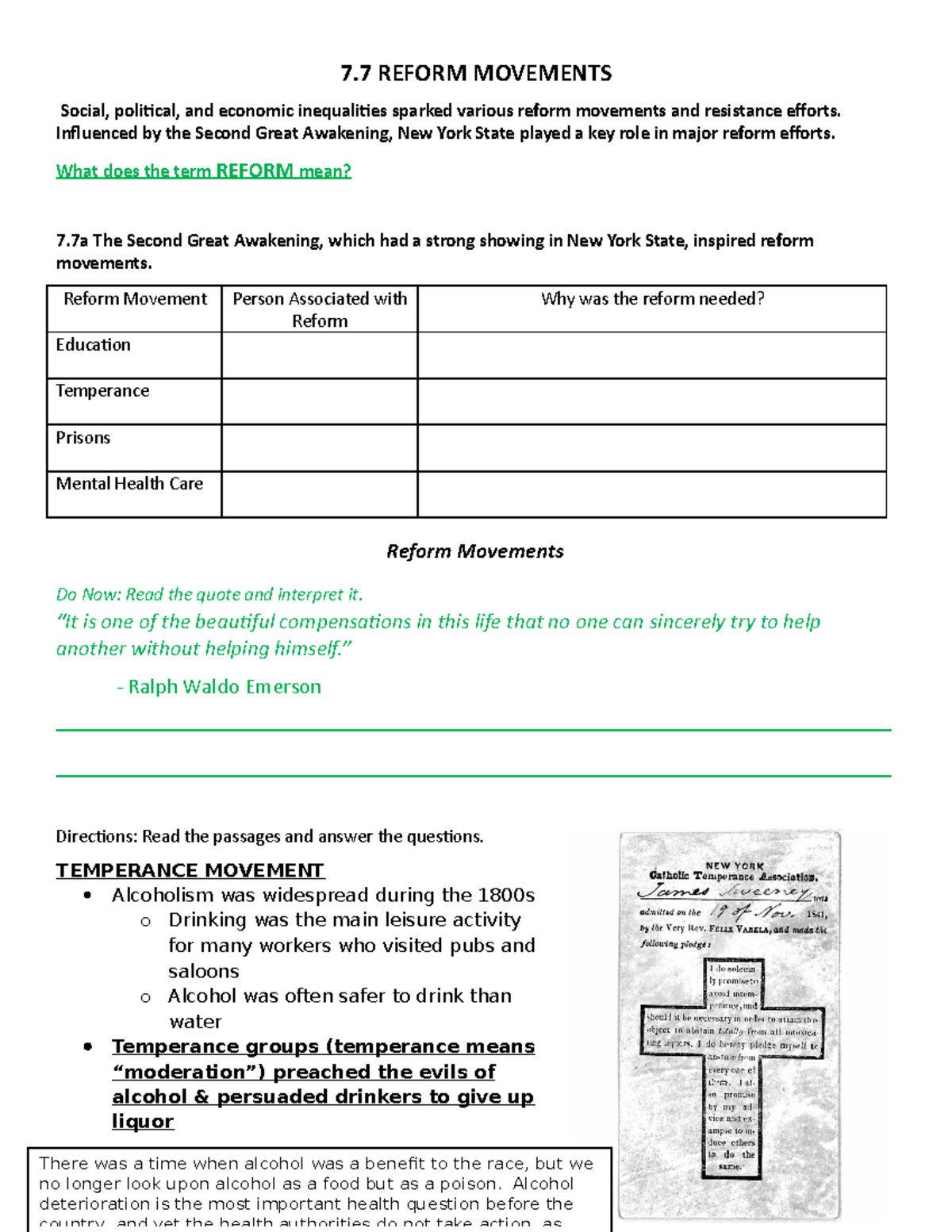 Reform Movements - Social - 7 REFORM MOVEMENTS Social, political, and ...