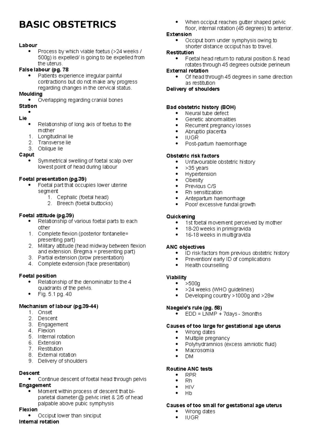 Obstetrics Johan - summary for obgyne - BASIC OBSTETRICS Labour Process ...