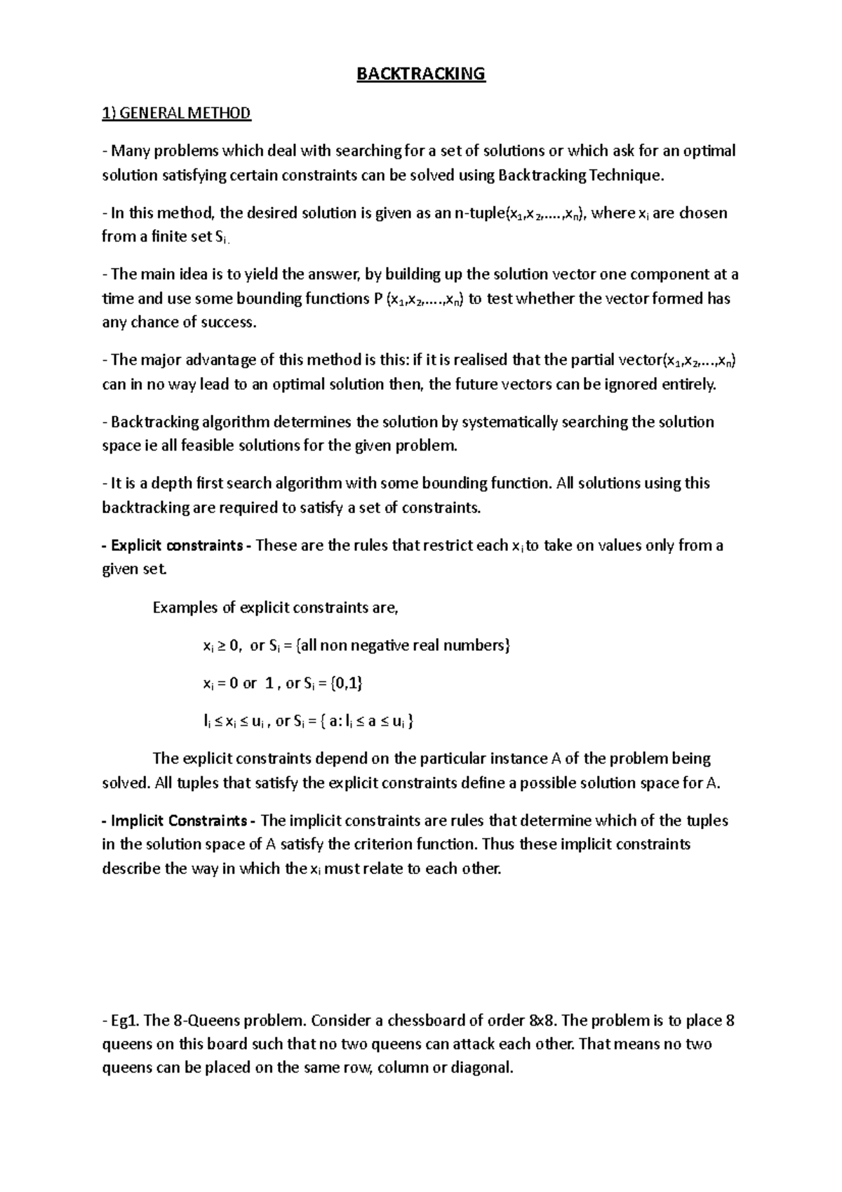 Unit Iv Dads Backtracking 1 General Method Many Problems Which Deal With Searching For A