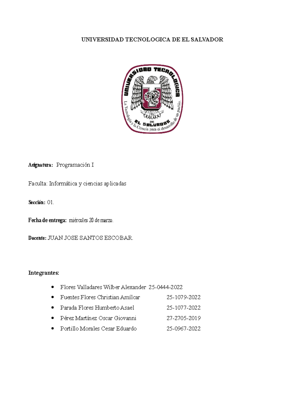 Java Enjoyers - progra - UNIVERSIDAD TECNOLOGICA DE EL SALVADOR ...