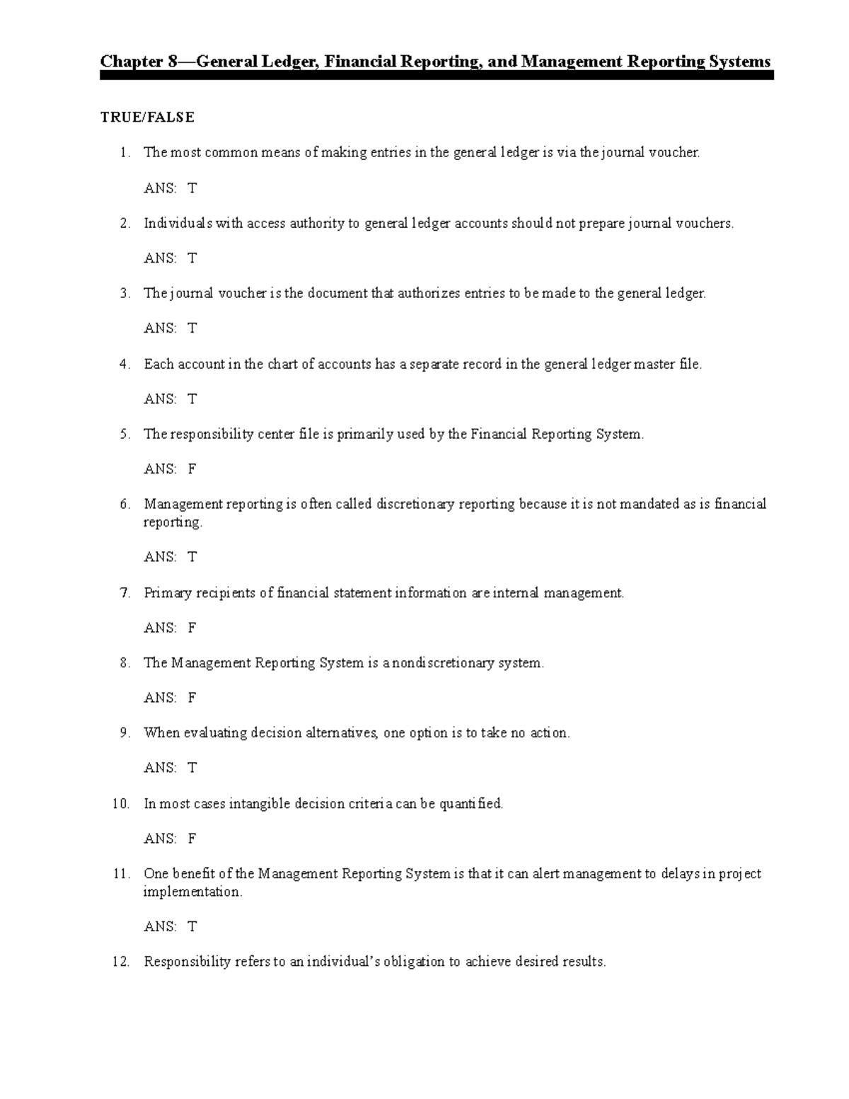 AIS Chapter 8 - practice questions - Chapter 8—General Ledger ...