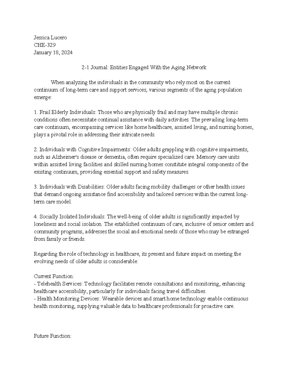 CHE-329- 2-1 journal - essay - Jessica Lucero CHE- January 18, 2024 2-1 ...