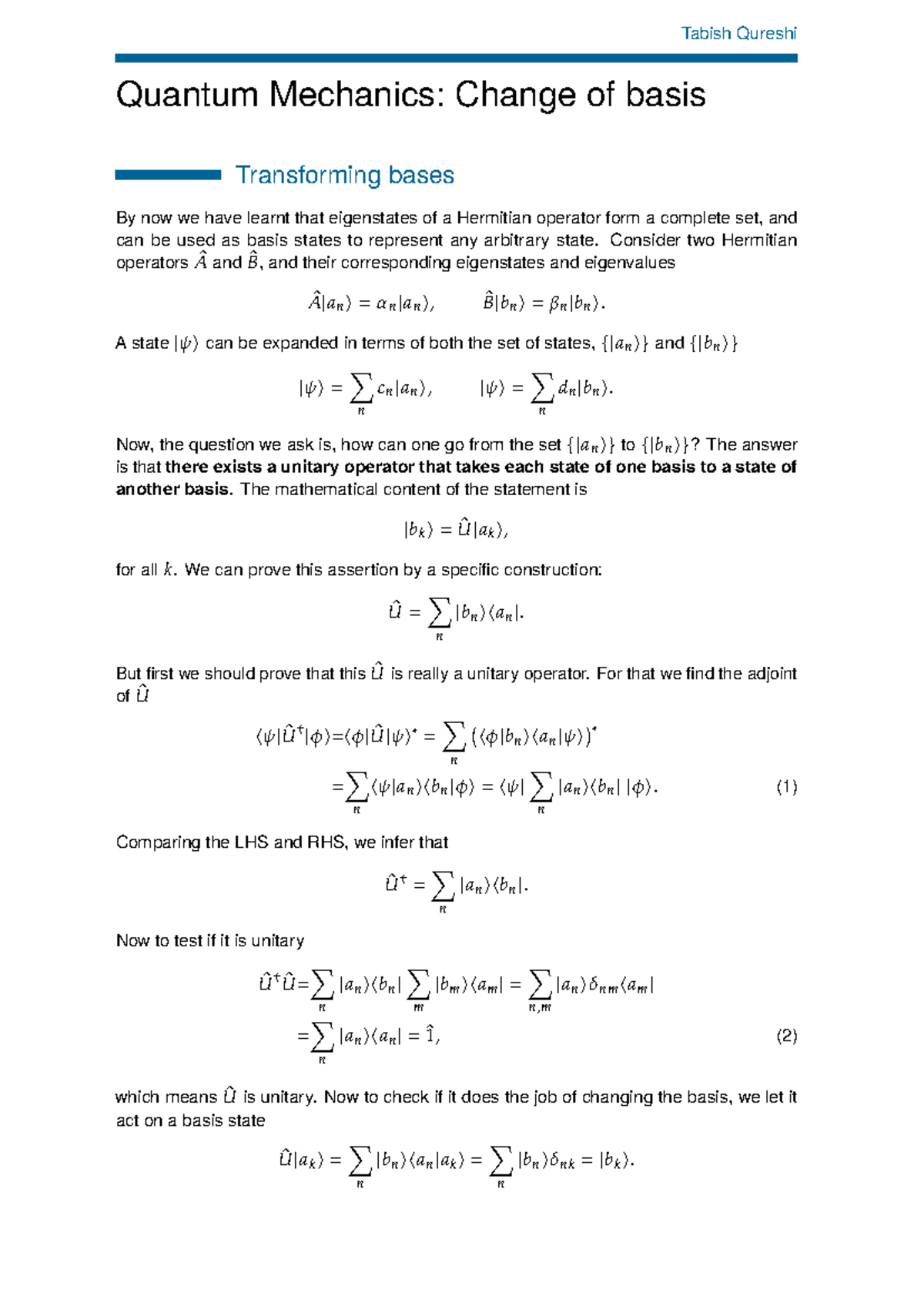 Qm05 - Good notes - Tabish Qureshi Quantum Mechanics: Change of basis ...