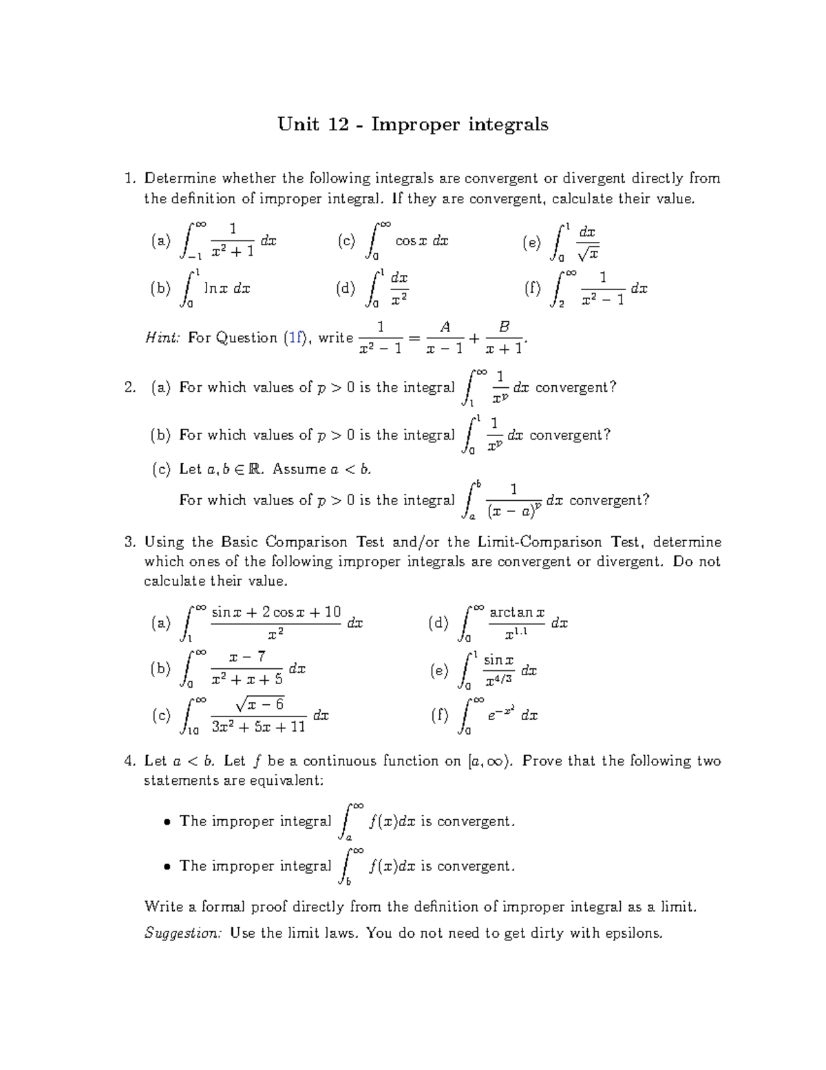 MATH 31 Exercise 12 - MAT 137Y - Practice problems Unit 12 - Improper ...