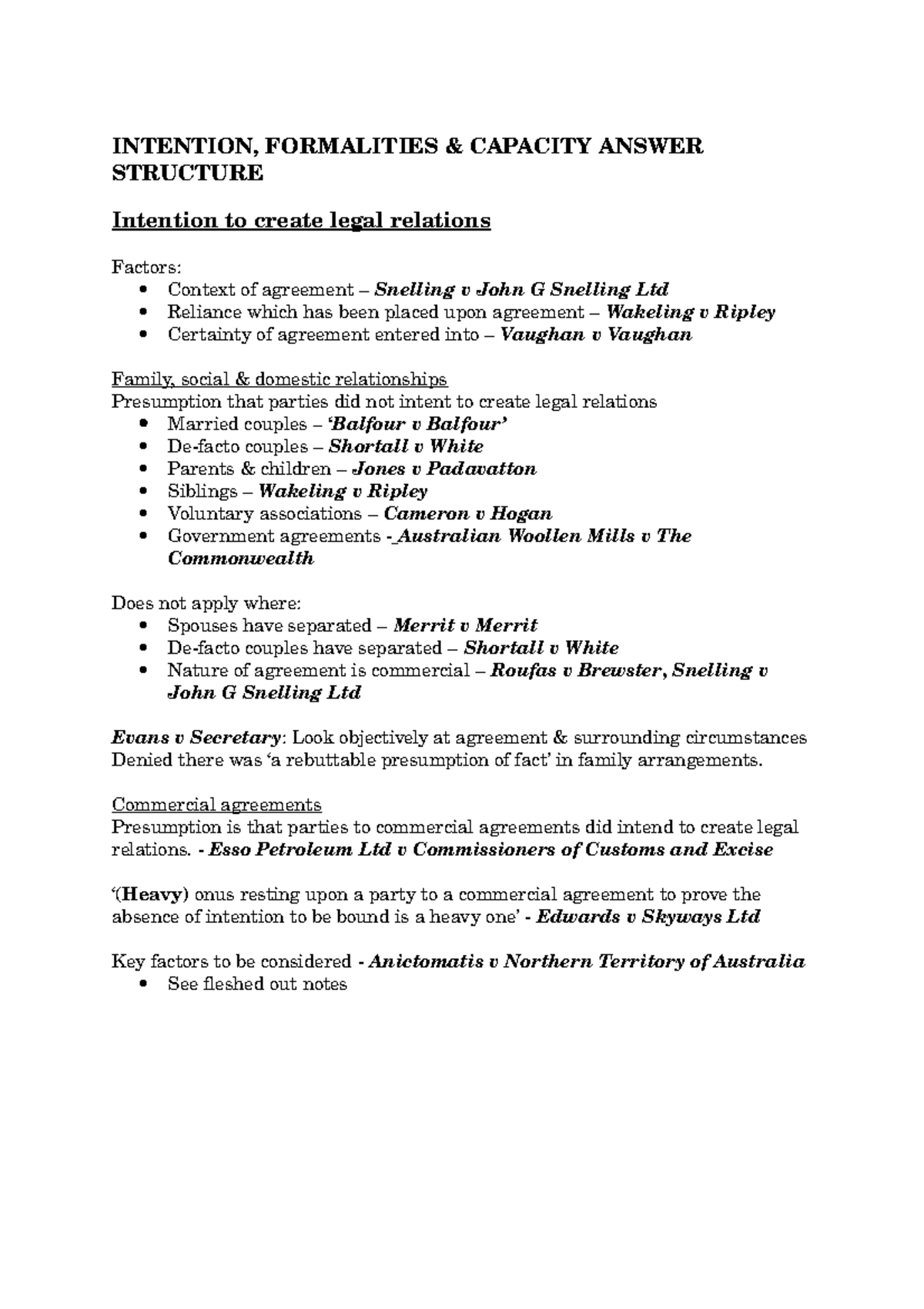 Week 4 - Intention, Formalities & Capacity Summary - INTENTION ...