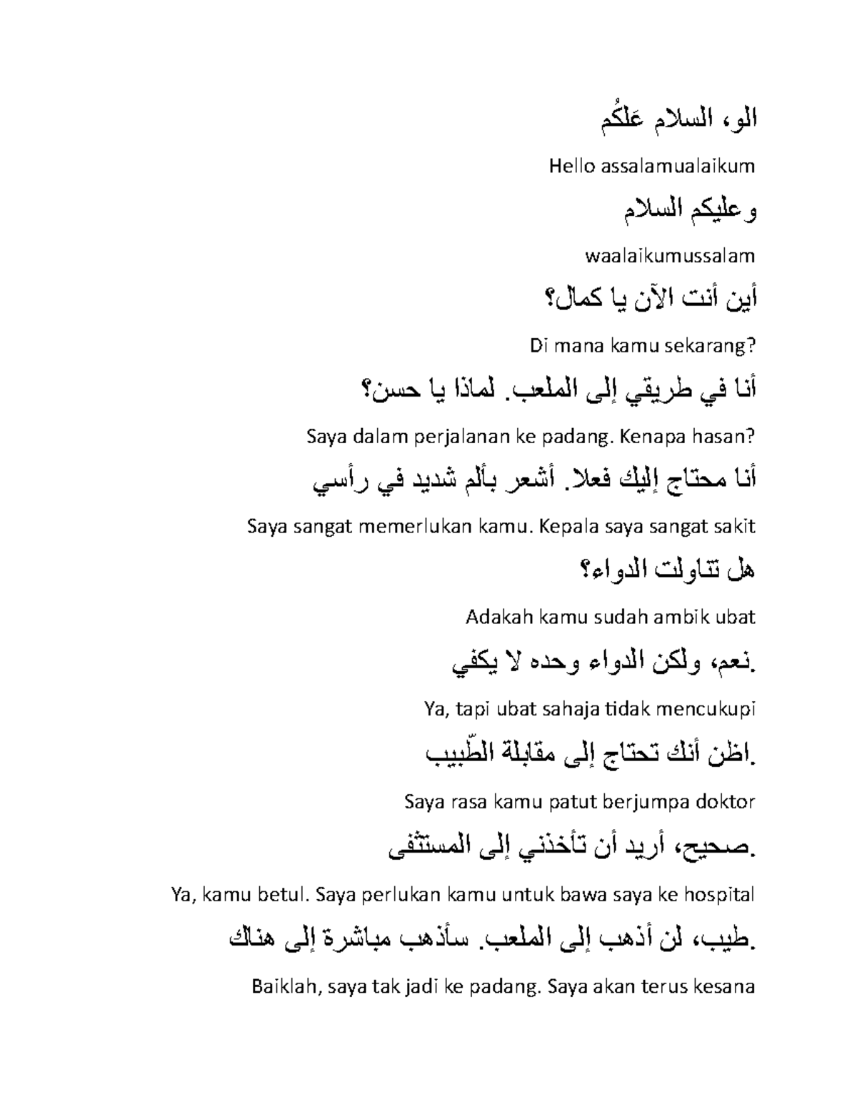 Skrip arab roleplay tac501 - م ُ لك َ الو، السلام ع Hello assalamualaikum وعليكم السلام - Studocu