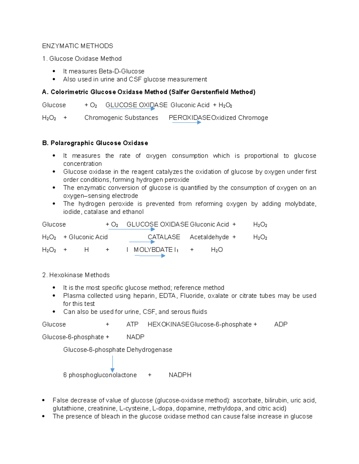 Enzymatic Methods - Clinical Chemistry - ENZYMATIC METHODS Glucose ...