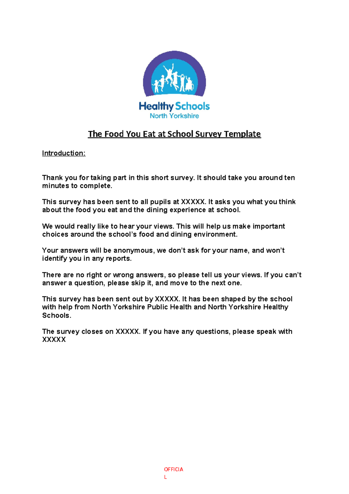 The Food You Eat at School Survey Template - OFFICIA The Food You Eat ...
