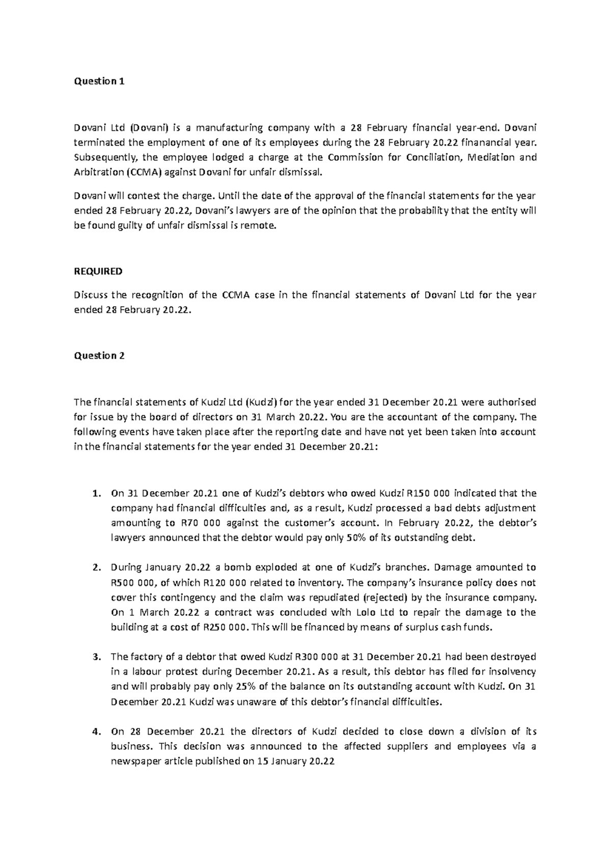 Additional Tutorial Question - Question 1 Dovani Ltd (Dovani) is a manufacturing company with a ...