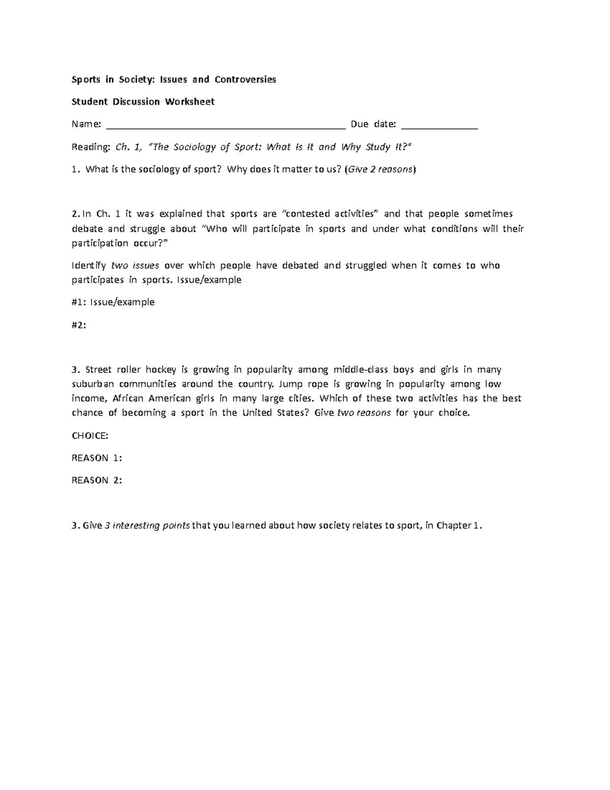 Sports in Society Chapter 1 WSSU - Sports in Society: Issues and ...