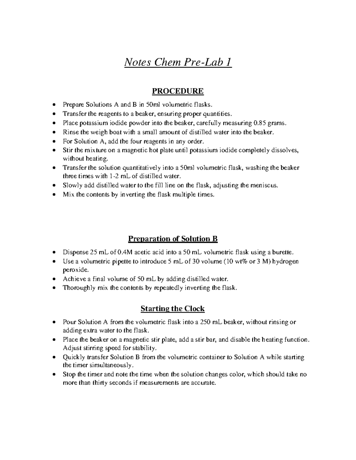 [Notes Chem Pre-Lab 1] - Notes Chem Pre-Lab 1 PROCEDURE Prepare ...
