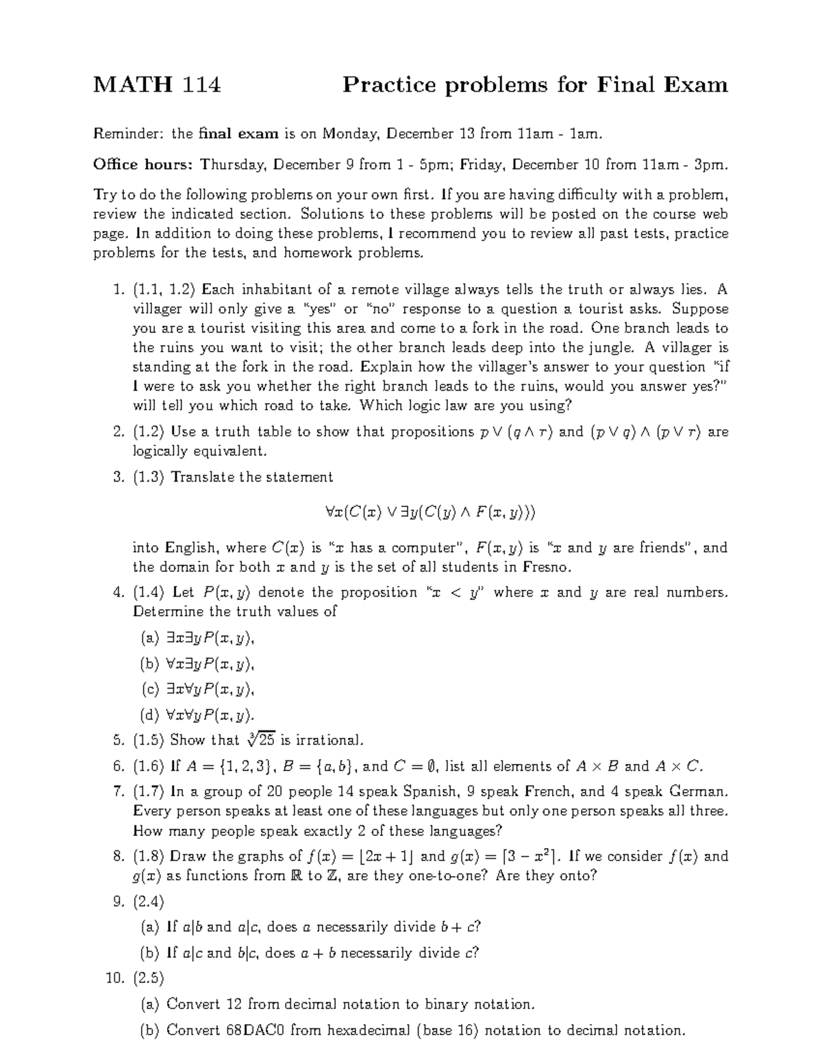 Practice-final - MATH 114 Practice problems for Final Exam Reminder ...