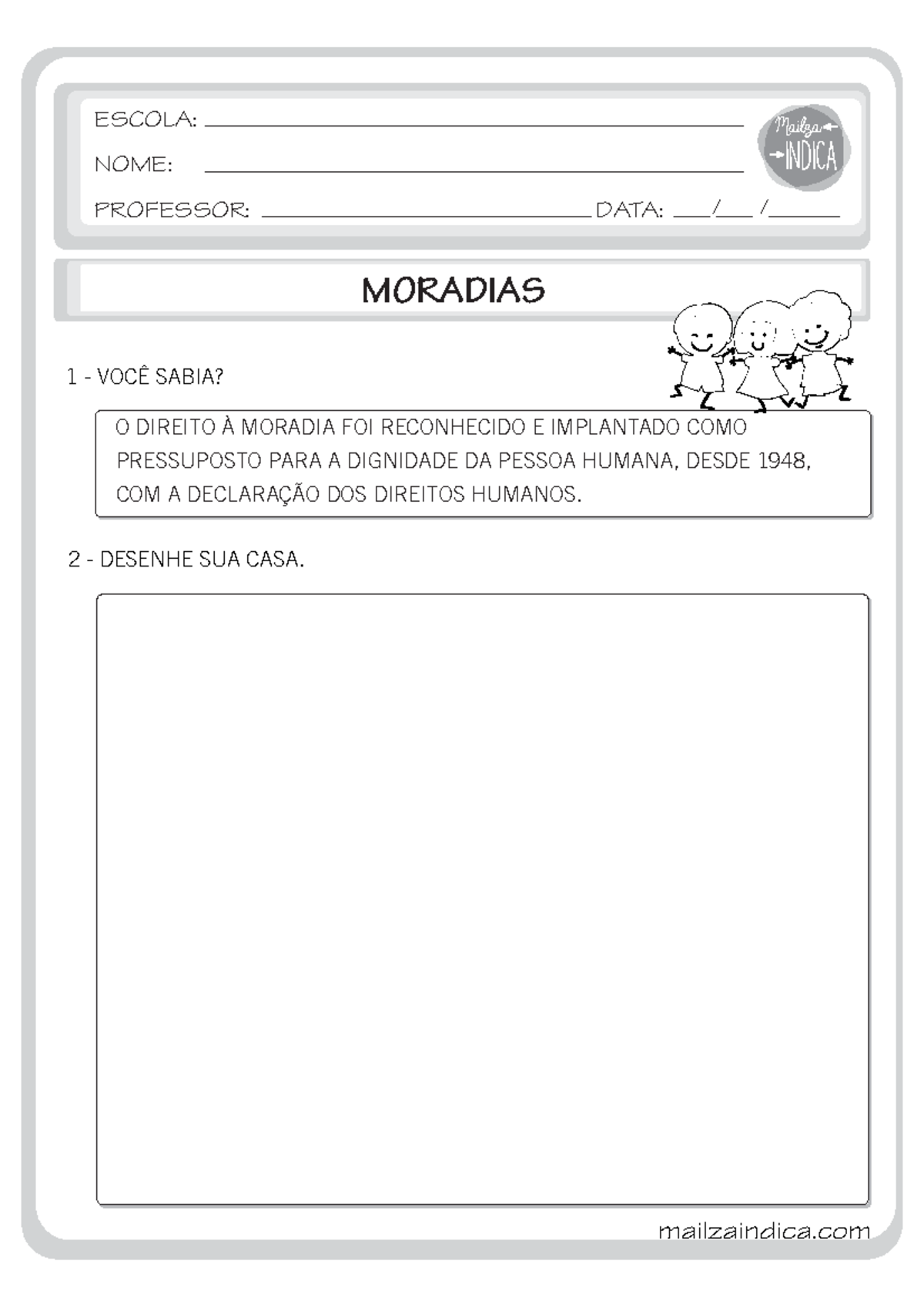 1 Fundamental Geografia 1 Ano Moradia Escola Nome Professor Data