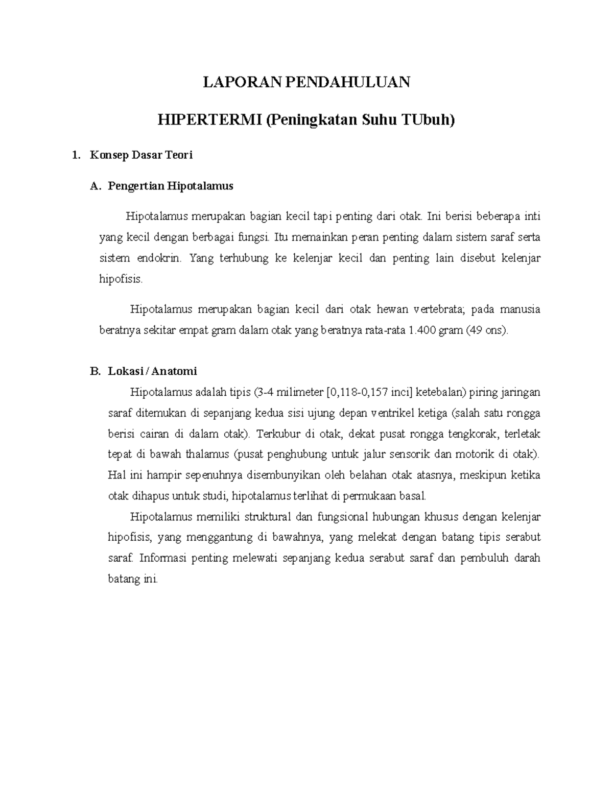 LP Hipertermi - Studi - LAPORAN PENDAHULUAN HIPERTERMI (Peningkatan ...