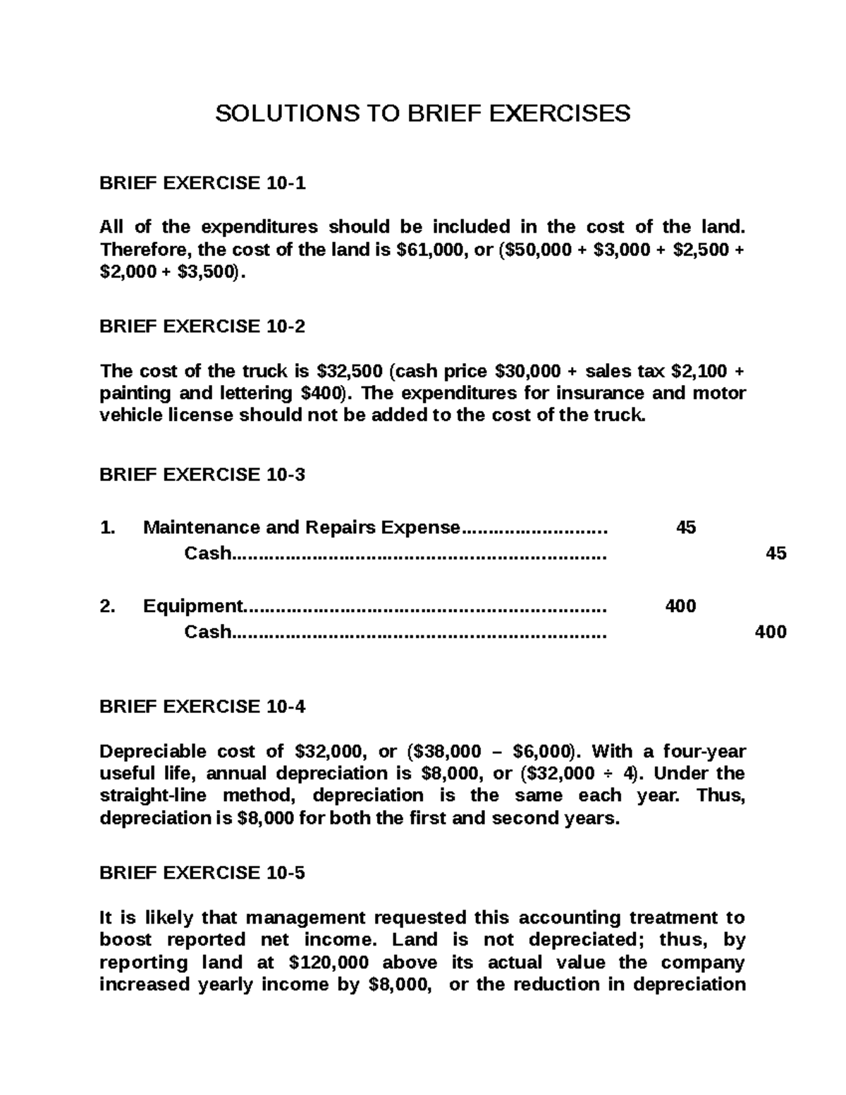Brief Exercise Solutions Chapter 10 - SOLUTIONS TO BRIEF EXERCISES ...