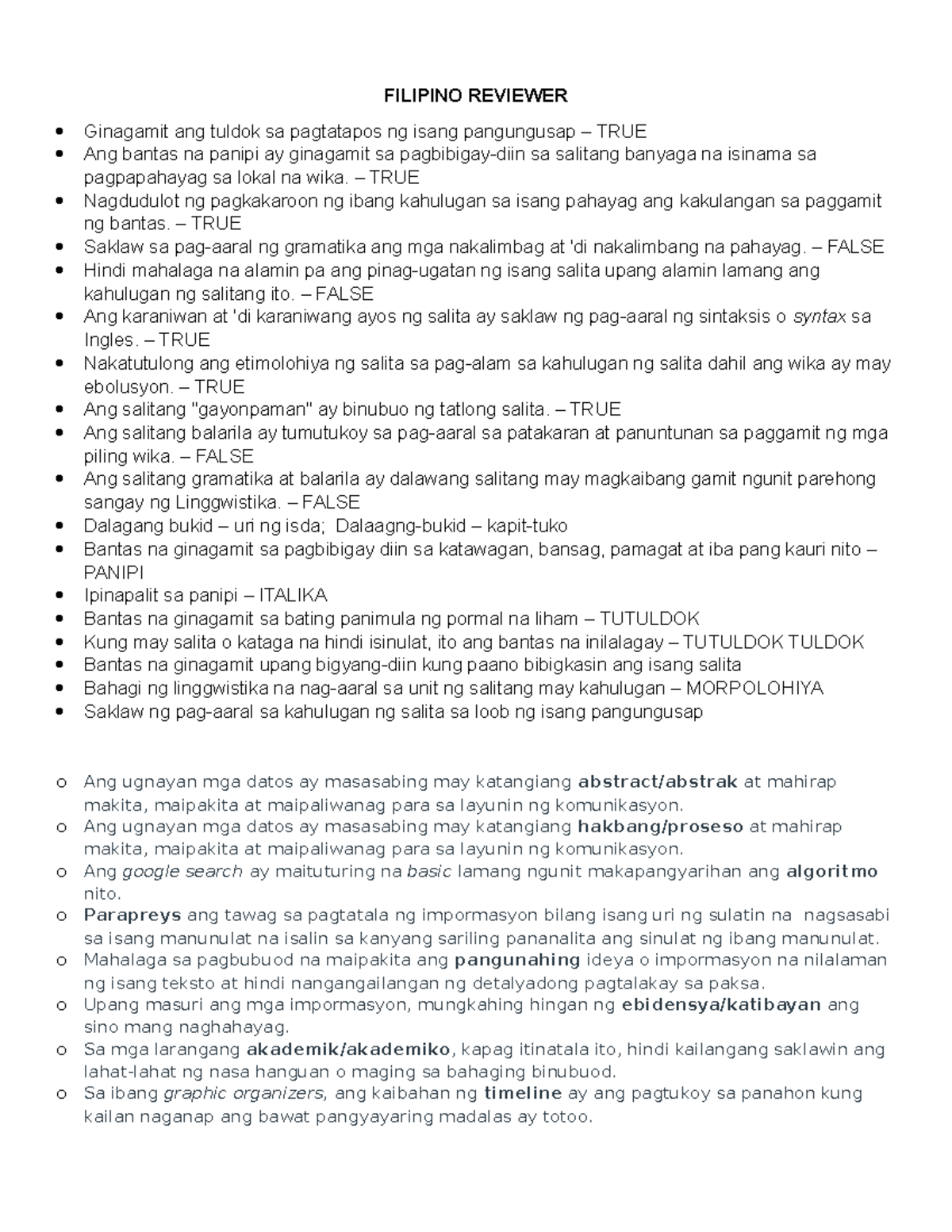Midterm Exam Reviewer - FILIPINO REVIEWER Ginagamit ang tuldok sa ...