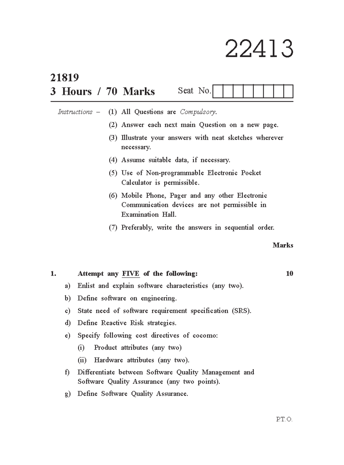 22413 Question Paper Summer 2019 - 22413 21819 3 Hours / 70 Marks Seat ...