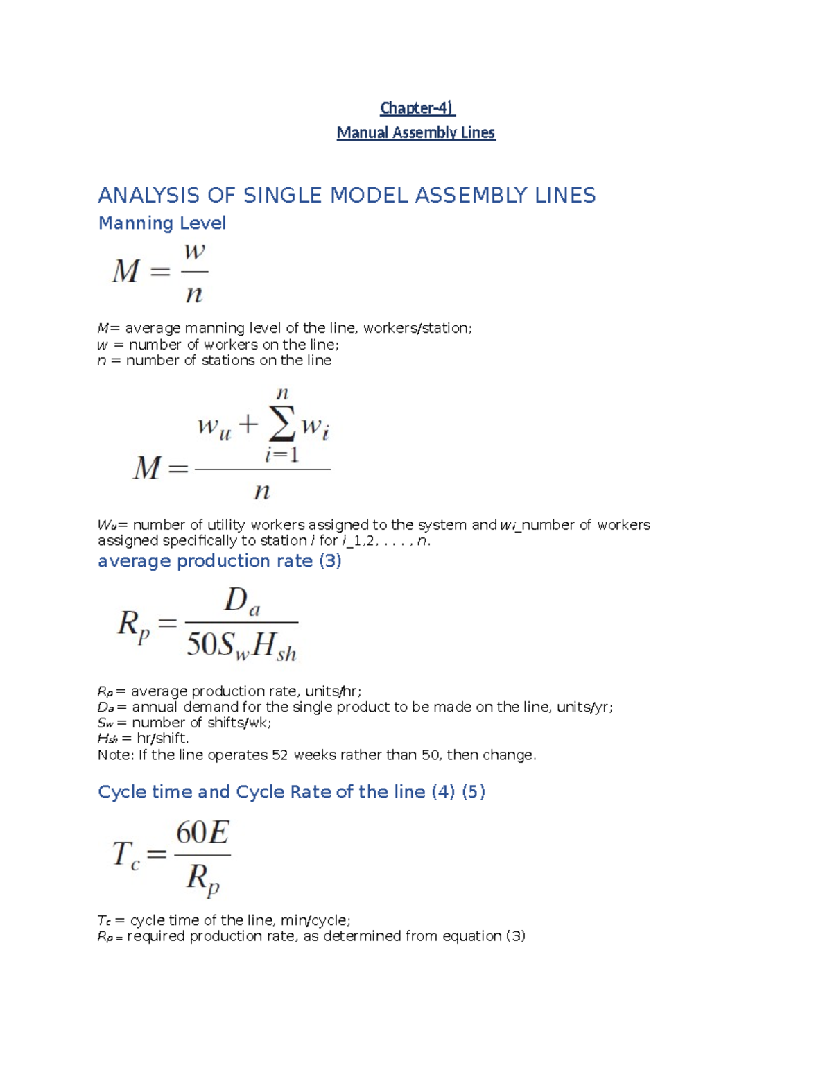 Formula Sheet Ch4 - Summary Production Planning - Chapter-4) Manual ...