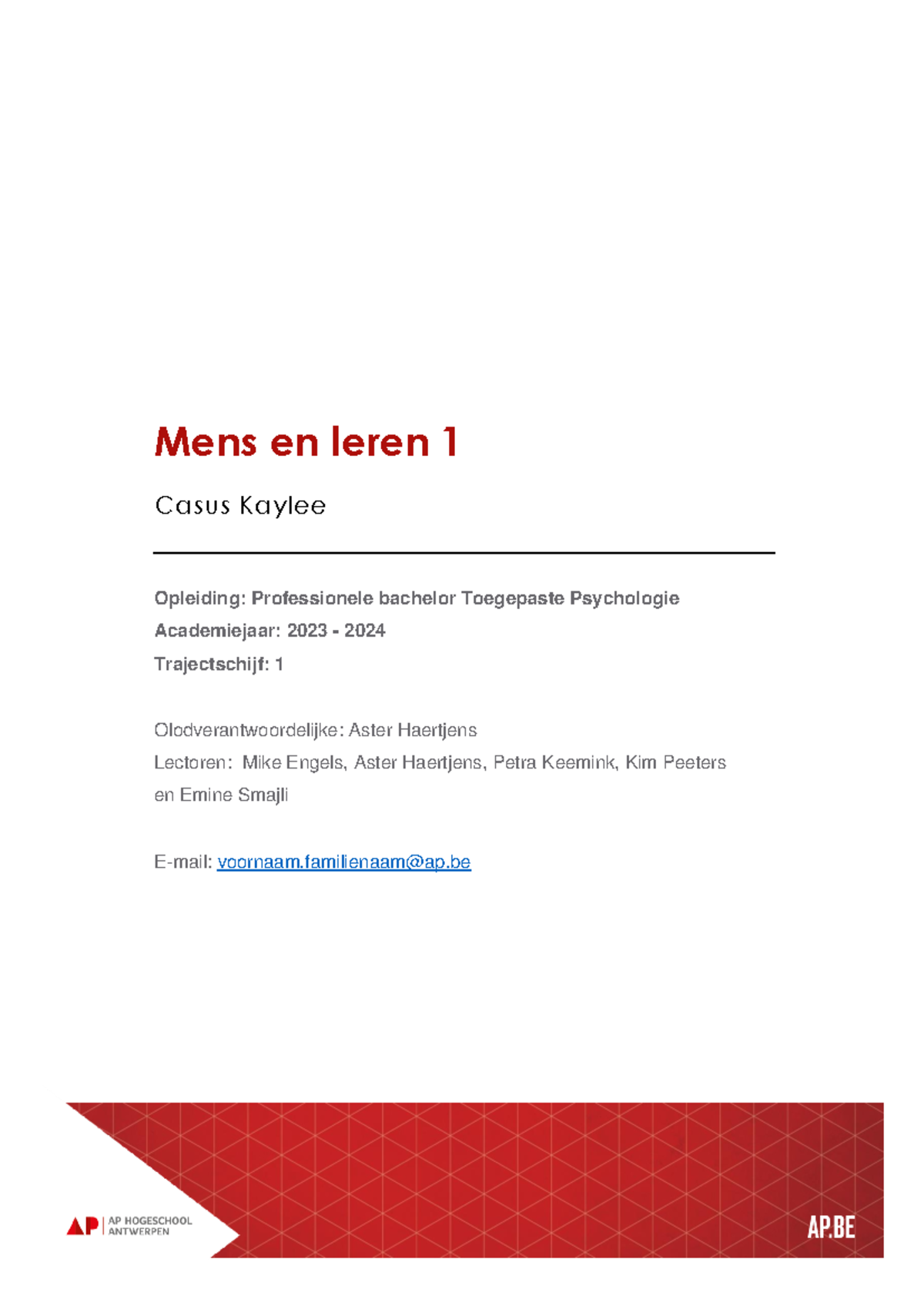 Casus Kaylee - voor de taak - Mens en leren 1 Casus Kaylee Opleiding ...