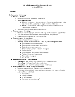 CRJ 323 Lecture 1-3 - Lecture 1-3 Notes Environmental Criminology ...
