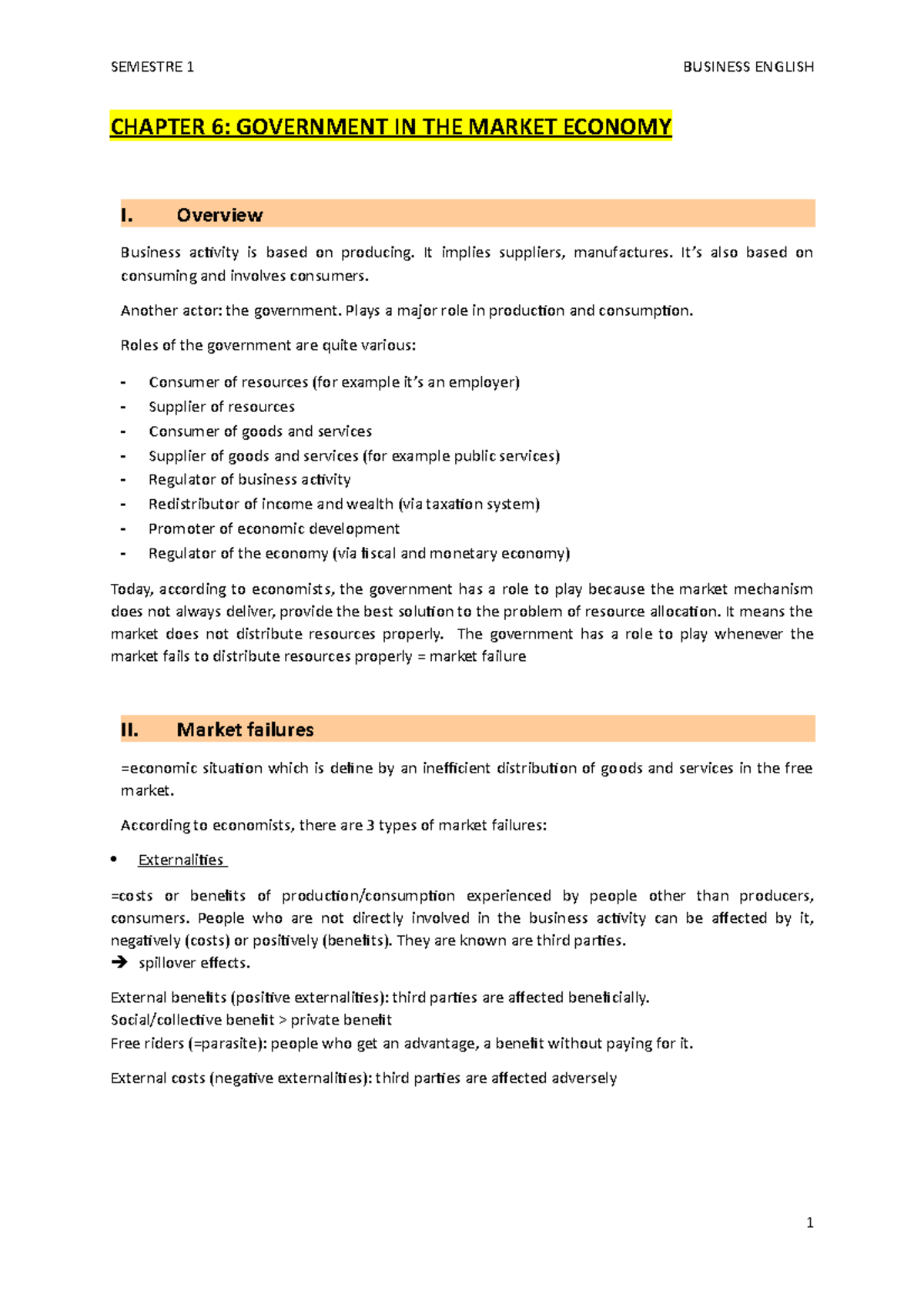 Chapter 6 à 9 - cours CM - CHAPTER 6: GOVERNMENT IN THE MARKET ECONOMY ...