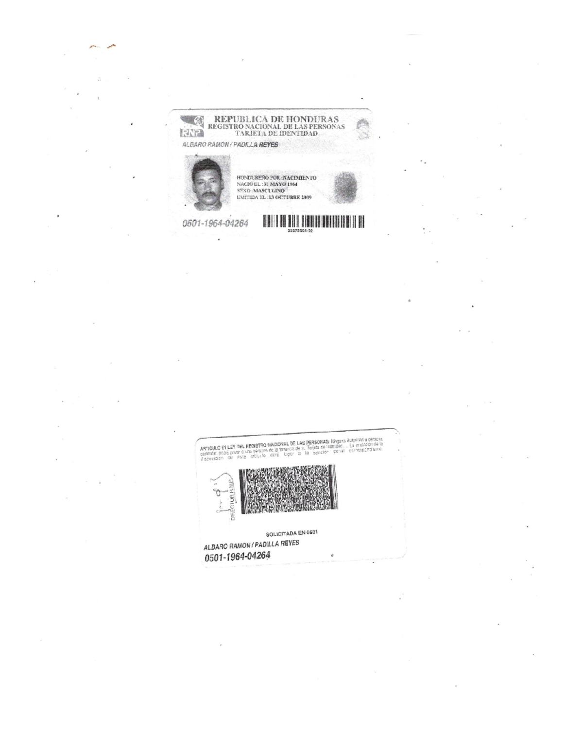 documento con una autentica identidad y formato - REPUBLICA DE HONDURAS ...