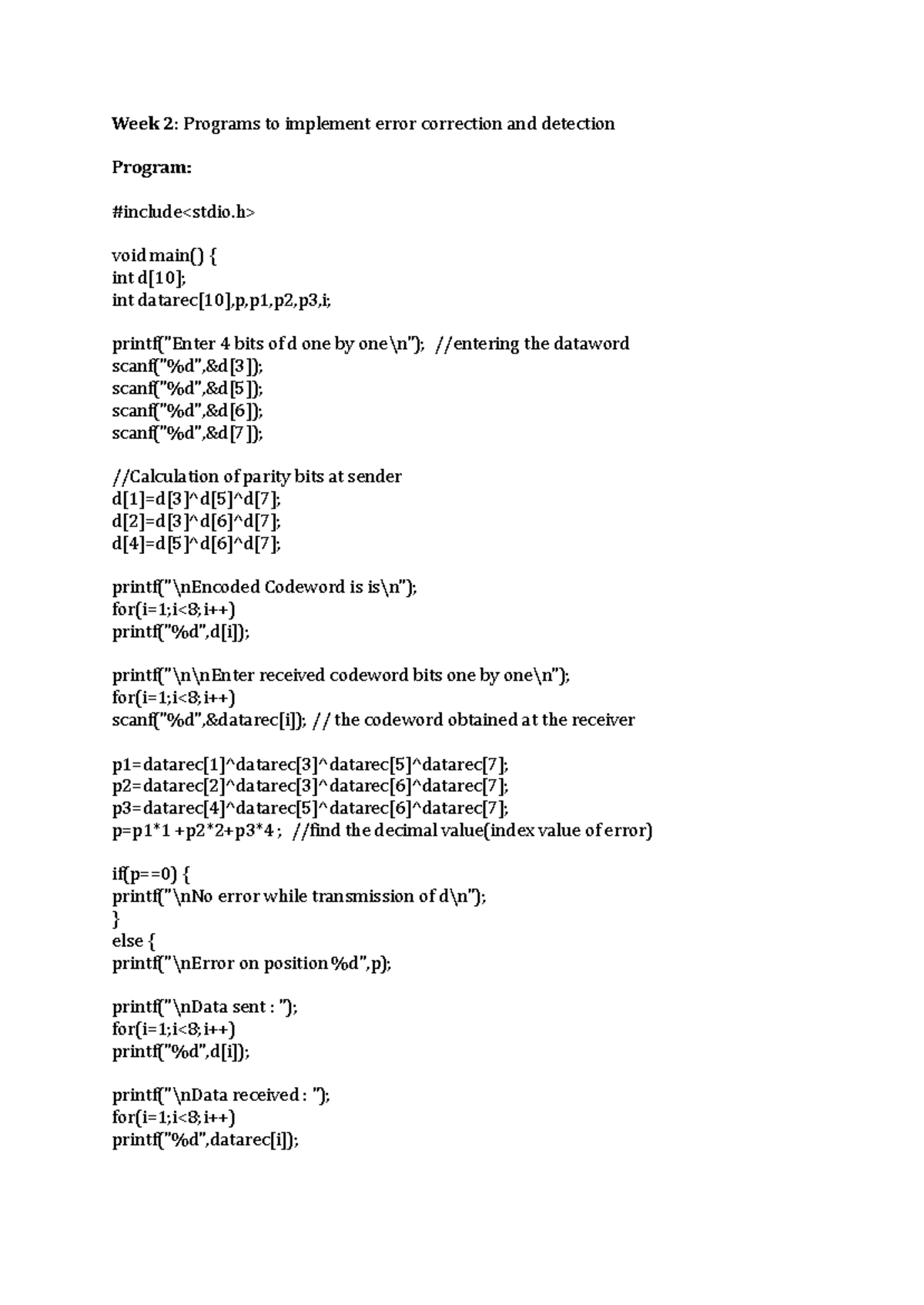 CN Lab Programs - All in one - Week 2: Programs to implement error ...