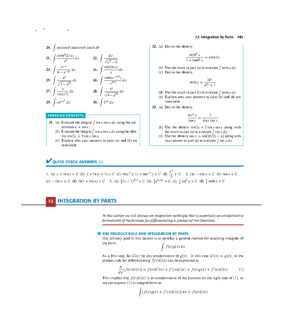 Math work ch7-2 - Math work - 7 Integration by Parts 491 20. ∫ sec(sin θ) tan(sin θ) cos θ dθ 21 ...
