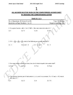 IBA Test 11 - (2023 R1) - 1 ALL ANSWERS MUST BE GIVEN ON THE ...