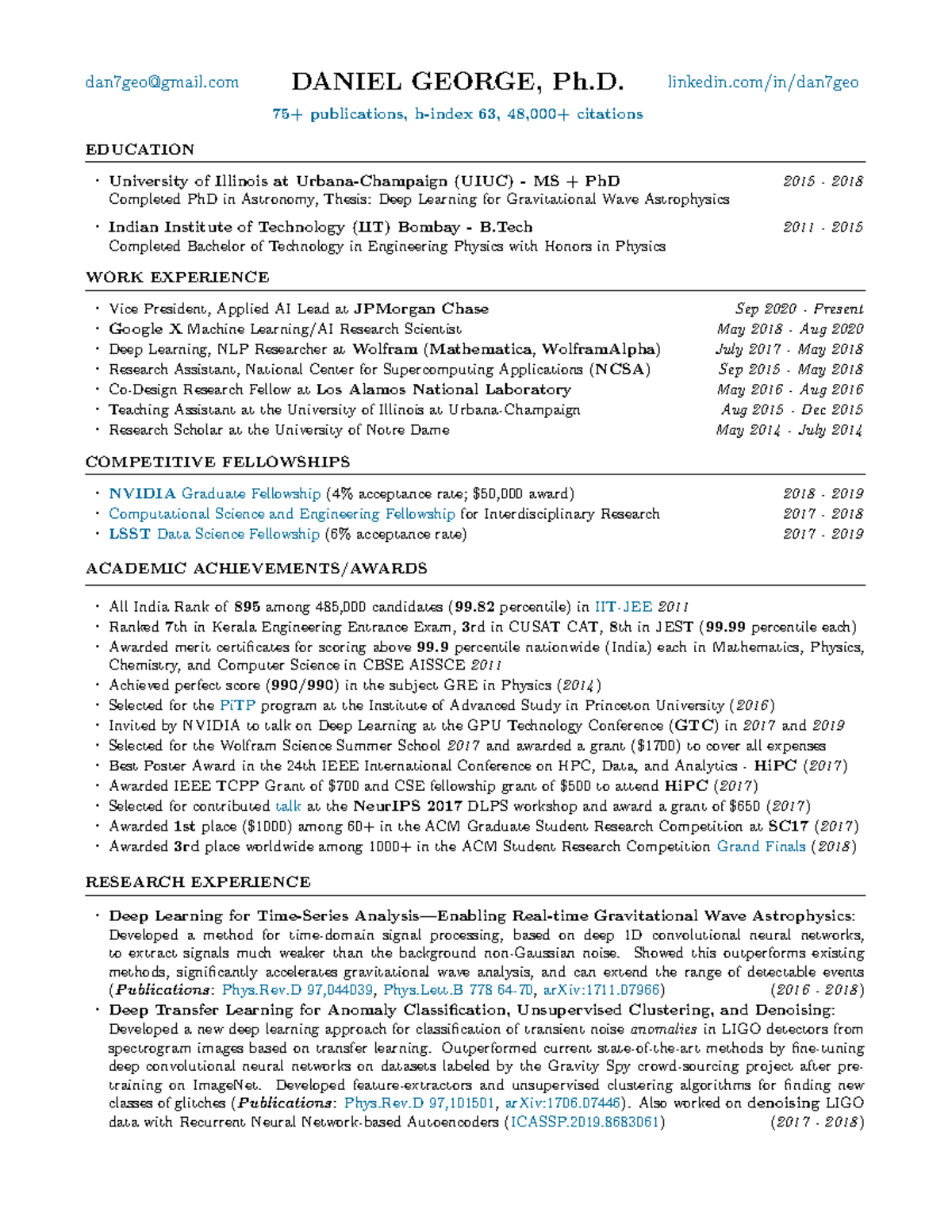 Daniel George - dan7geo@gmail DANIEL GEORGE, Ph. linkedin/in/dan7geo 75+ publications, h-index ...