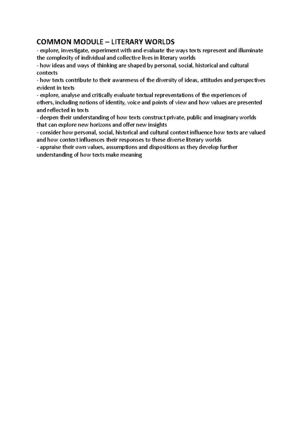 Common mod E1 notes - COMMON MODULE – LITERARY WORLDS - explore ...