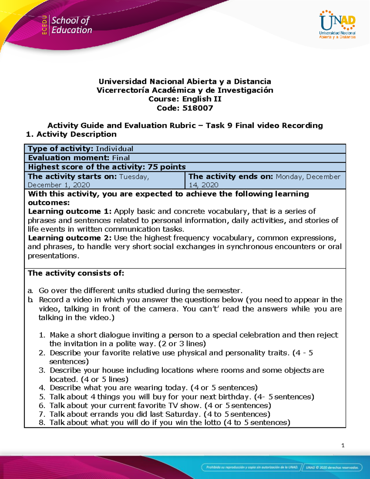 Activity guide and evaluation rubric - Units 1-2-3- Task 9 - Final ...