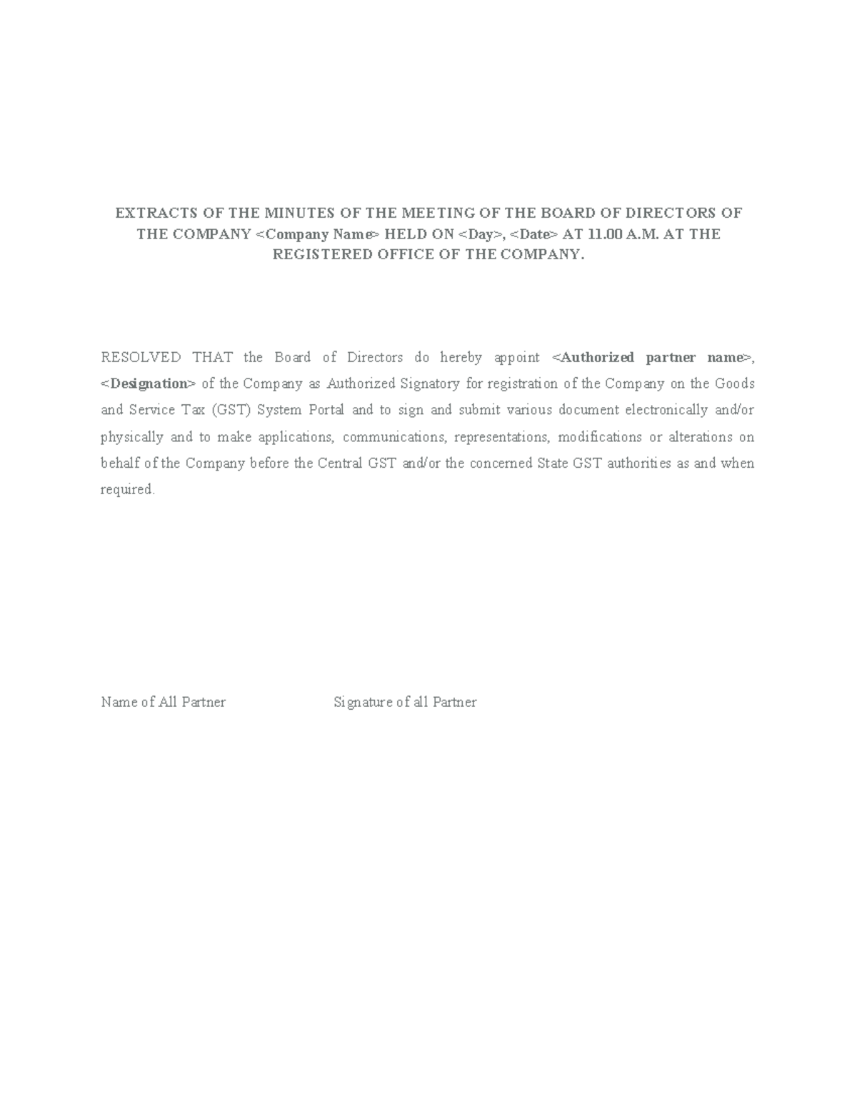 GST Board ressolutions - EXTRACTS OF THE MINUTES OF THE MEETING OF THE ...