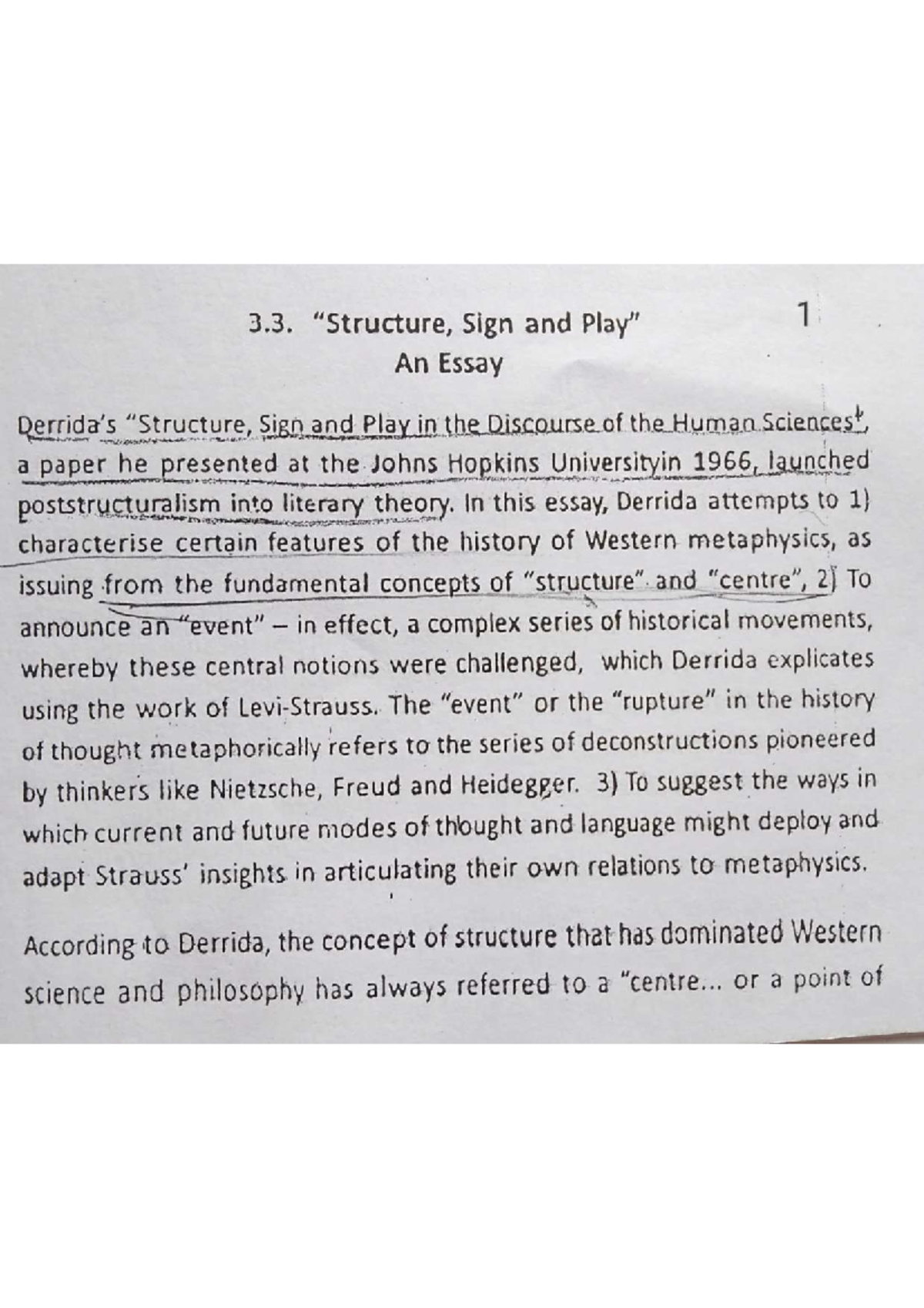 An essay on Structure, sign and play - B.A English Language and ...