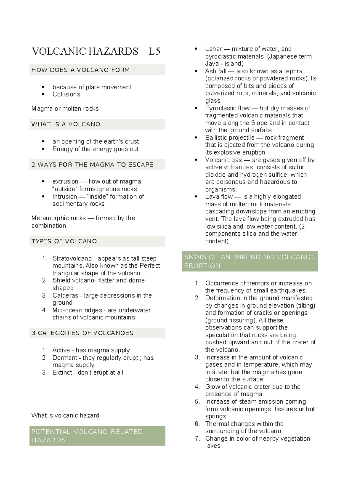 DRRM-L5-L6 - DRRR - VOLCANIC HAZARDS – L HOW DOES A VOLCANO FORM ...
