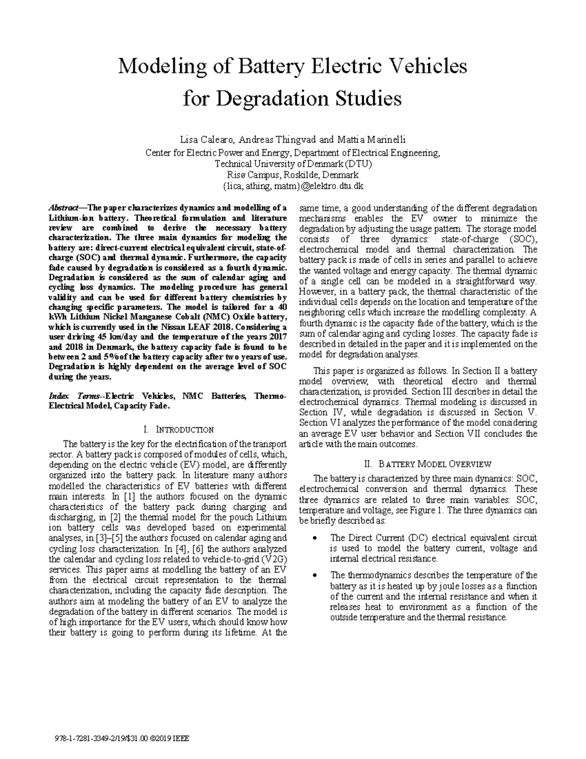 Battery modeling - Modeling of Battery Electric Vehicles for ...