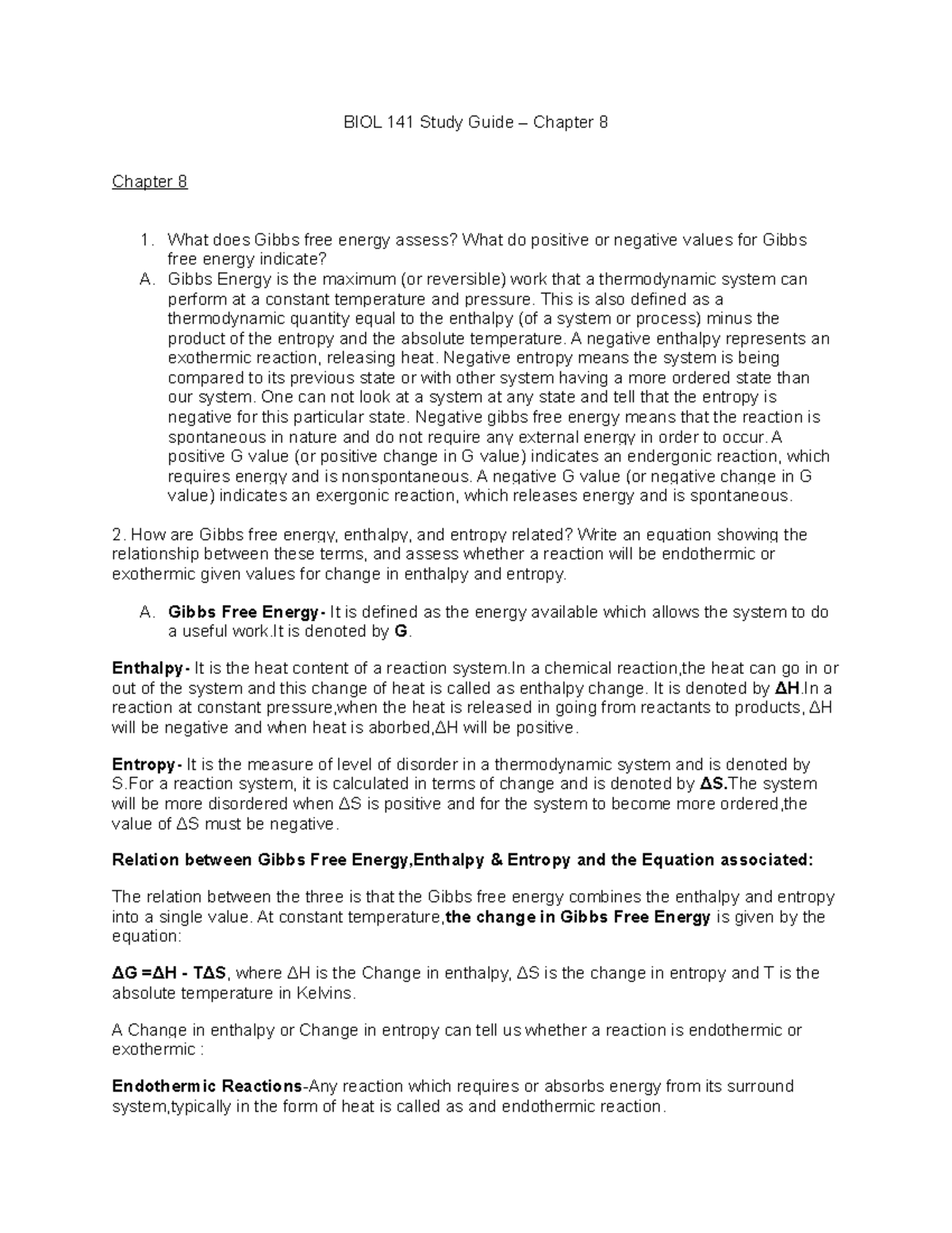 BIOL 141 Study Guide – Chapter 8 - BIOL 141 Study Guide – Chapter 8 ...