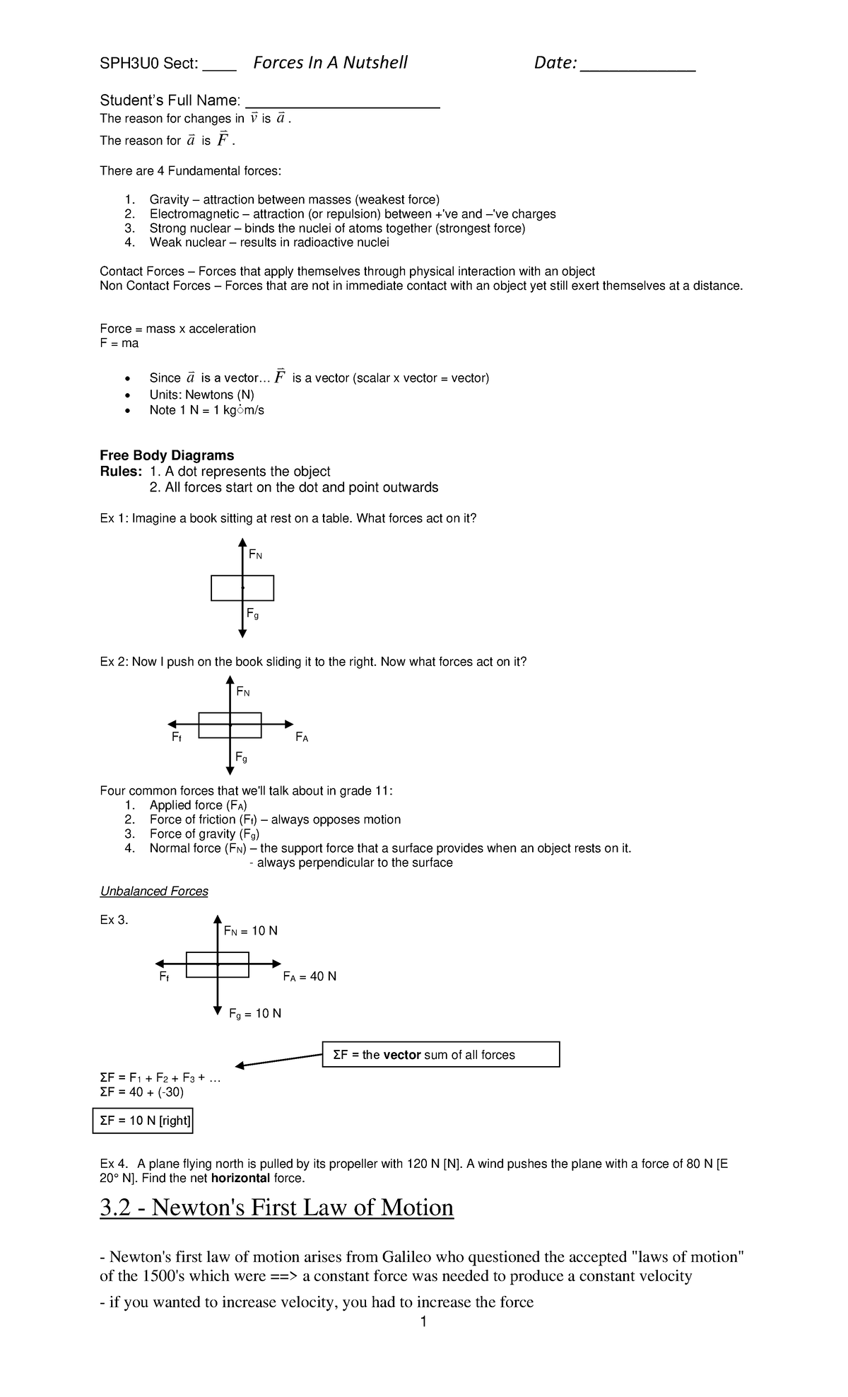Forces In A Nutshell - Here you go! - Student’s Full Name: _______________________ The reason ...