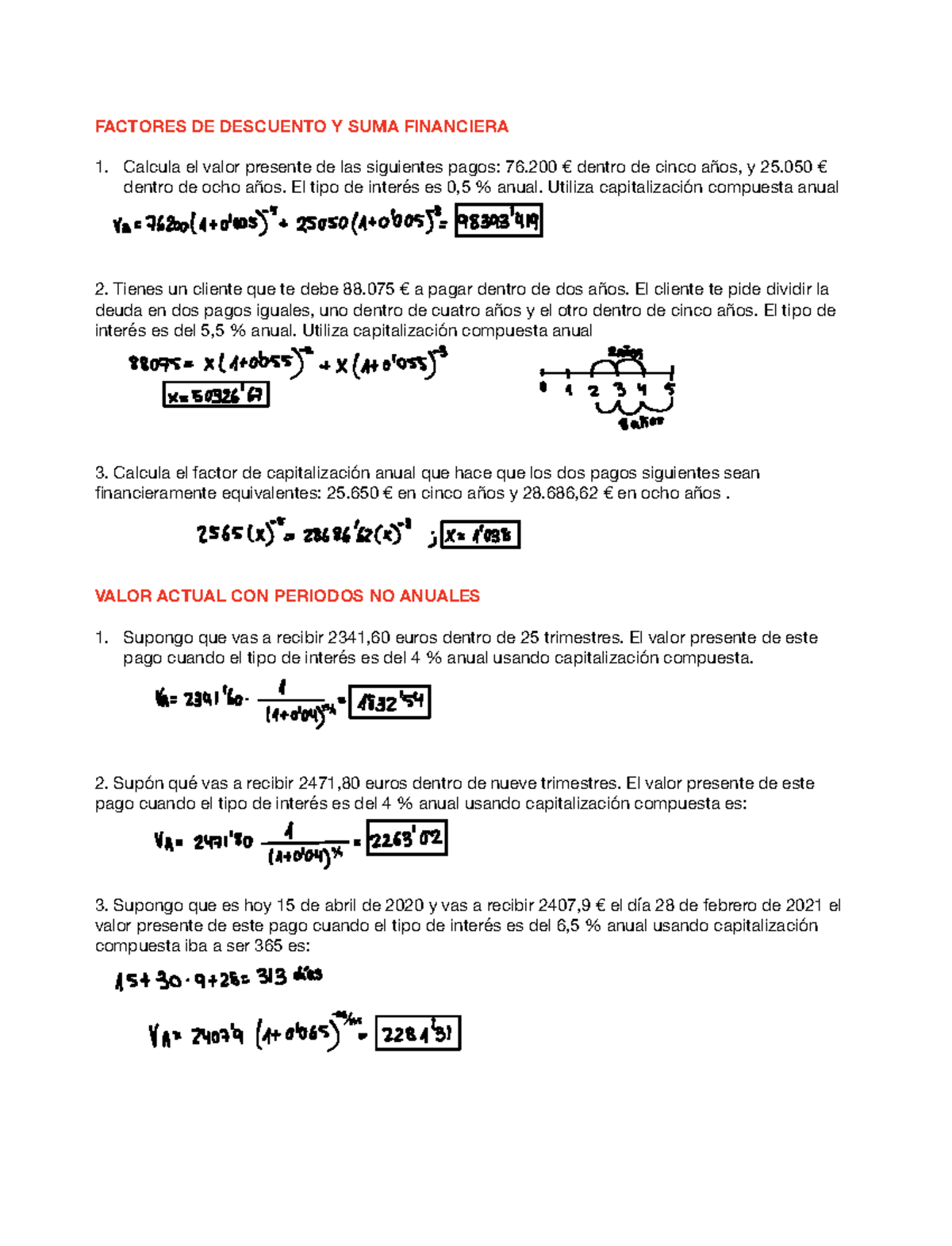 Mates financieras practica - FACTORES DE DESCUENTO Y SUMA FINANCIERA ...