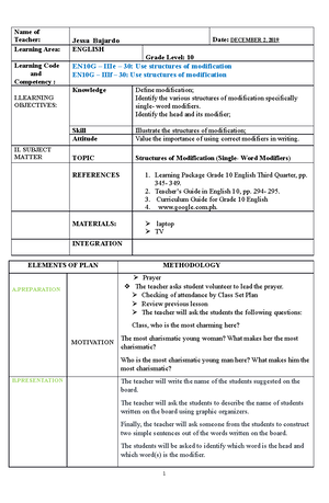Detailed Lesson Plan types of sentences - Detailed Lesson Plan In ...