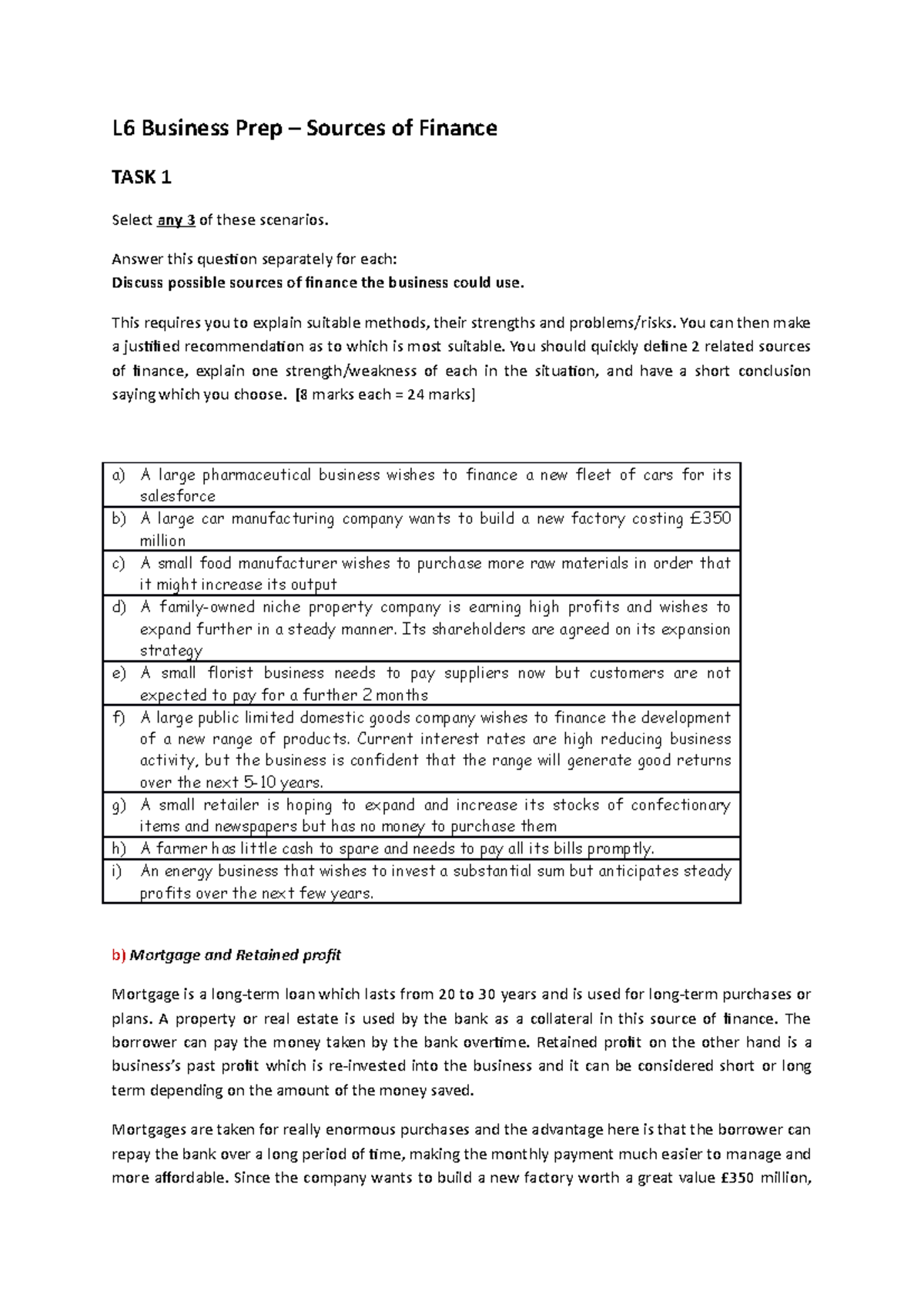 Business Management IB - Sources of Finance Questions - L6 Business ...