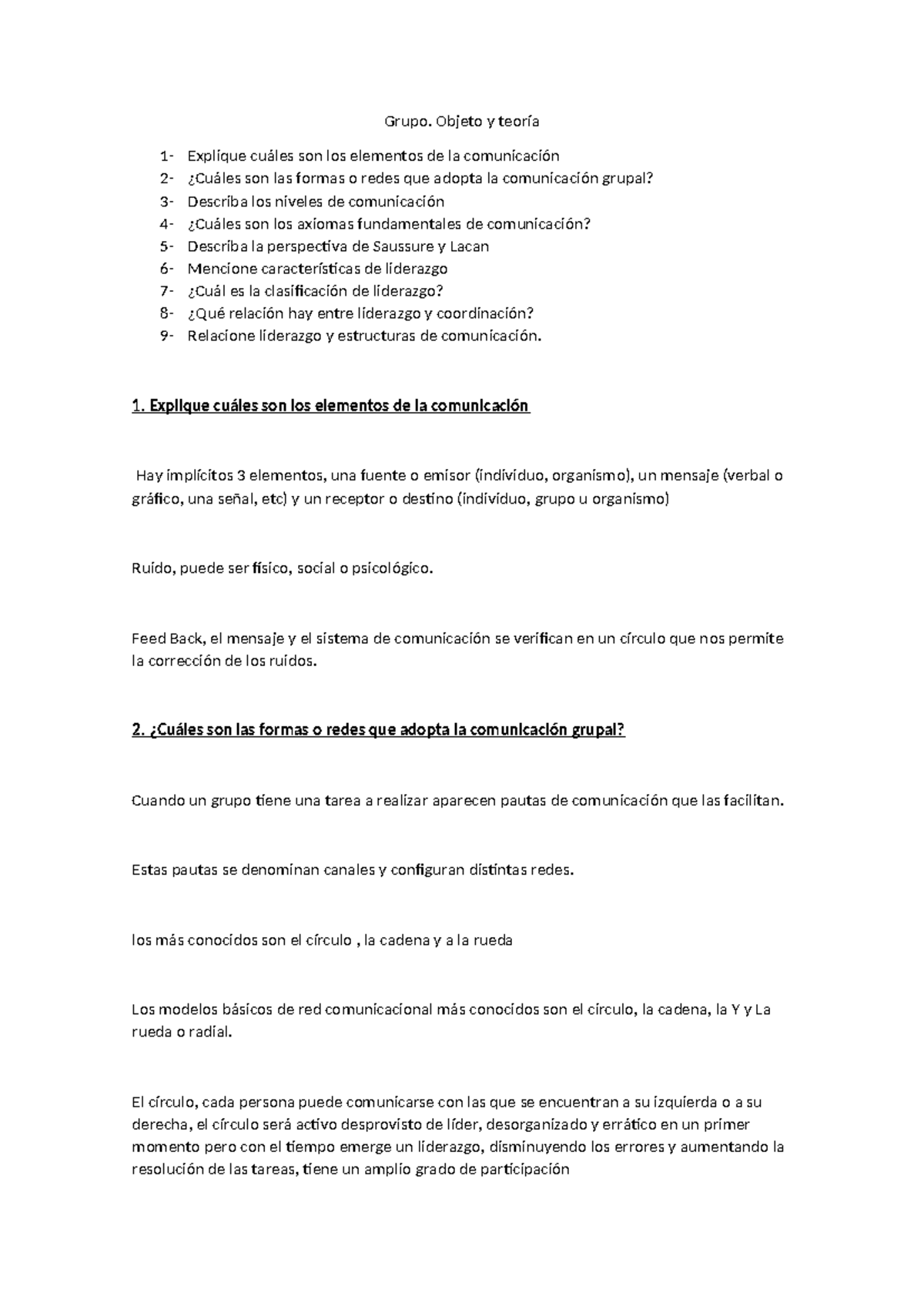 Grupo. Objeto y teoría Act Romero - Grupo. Objeto y teoría 1- Explique ...