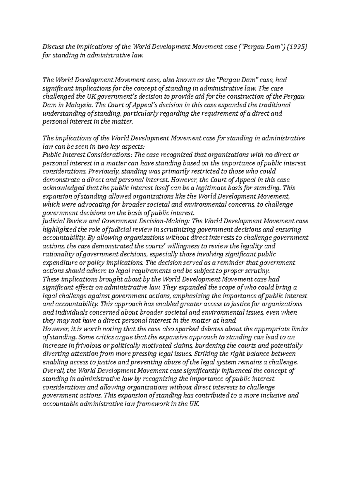 Discuss the implications of the World Development Movement case - The ...